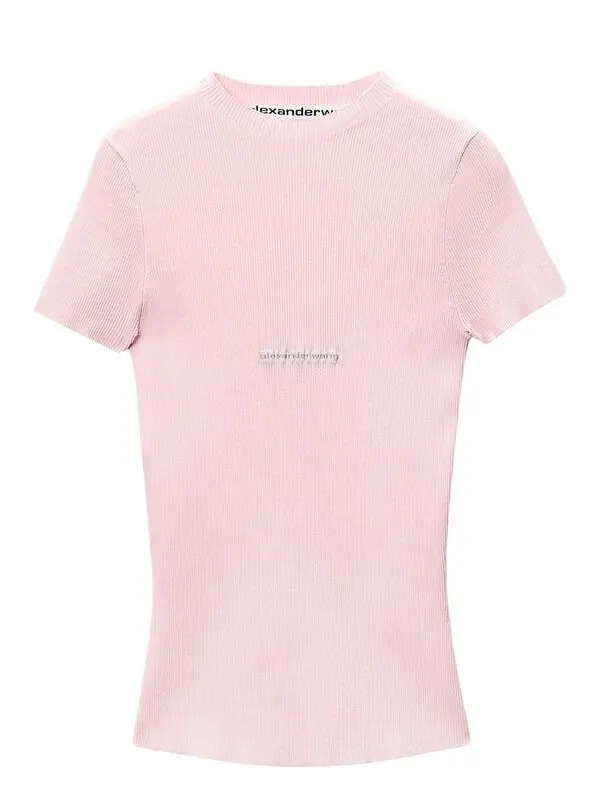 Alexander Wang Jacquard Logo Short Sleeve Crewneck Top - Light Pink