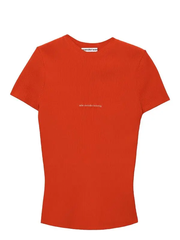 Alexander Wang Jacquard Logo Short Sleeve Crewneck Top - Silver Mink