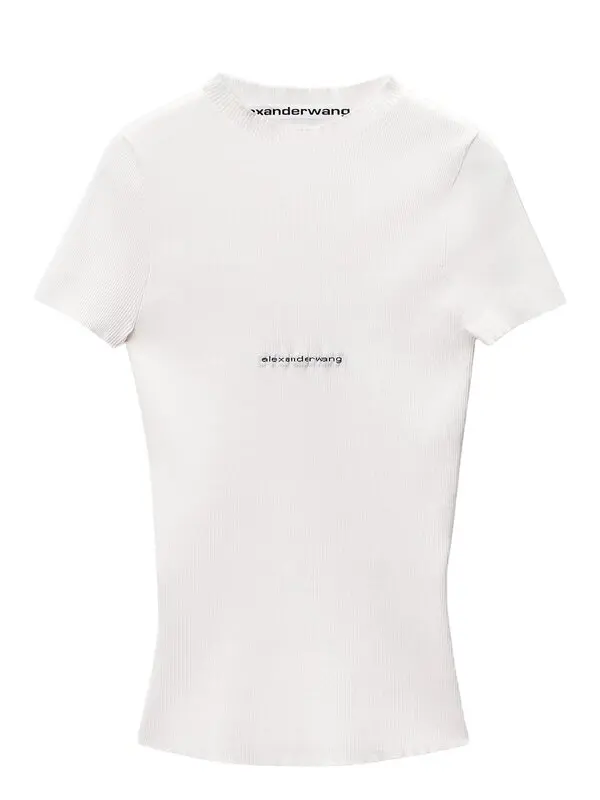 Alexander Wang Jacquard Logo Short Sleeve Crewneck Top - White