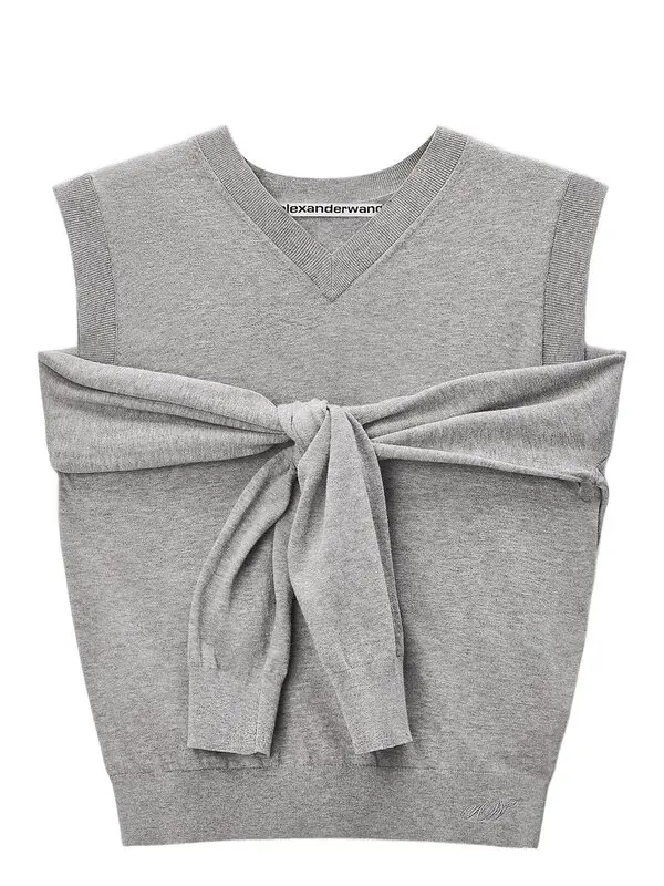 Alexander Wang Layered V-neck Vest With Tie-front Cardigan Detail - Heather Grey