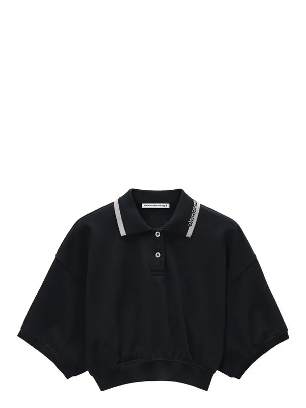 Alexander Wang Cropped Cinched Cotton Polo - Black