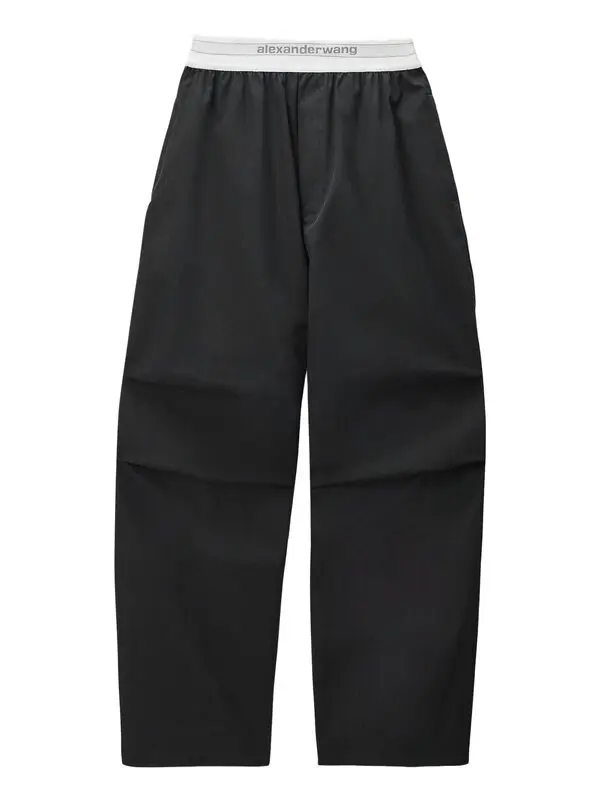 Alexander Wang Mid-rise Pleated Wide-leg Pant With Logo Elastic Waist - Black