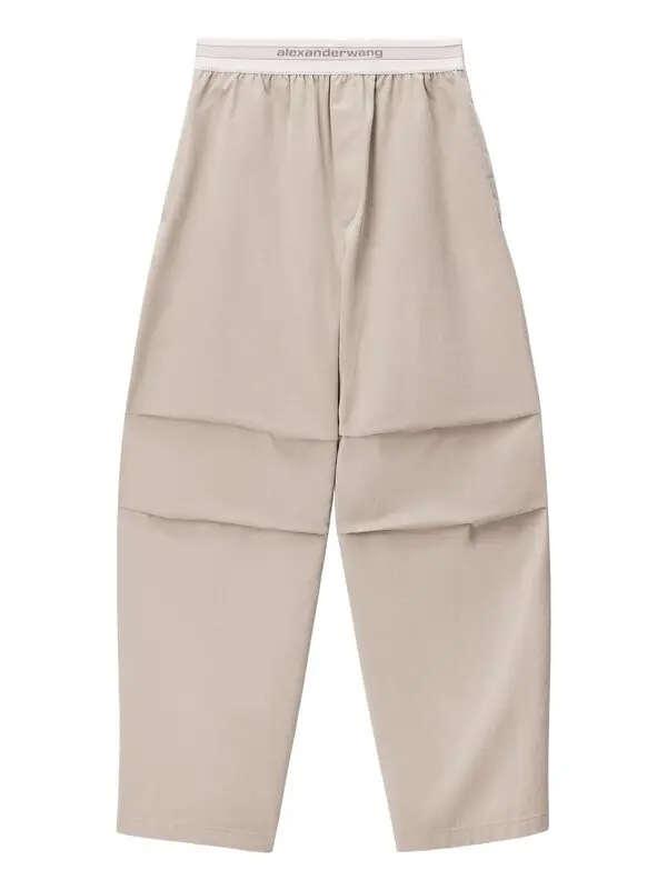 Alexander Wang Mid-rise Pleated Wide-leg Pant With Logo Elastic Waist - Stone