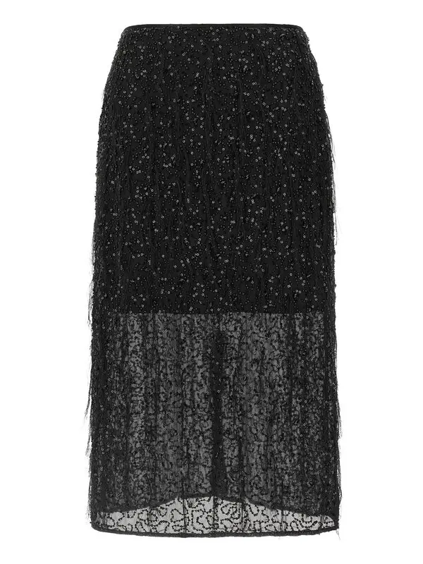 Twin-set Sequin Embroidery Skirt - Black