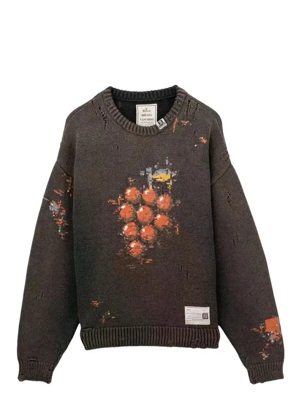 Mihara Yasuhiro Distressed Intarsia-knit Jumper - Grey