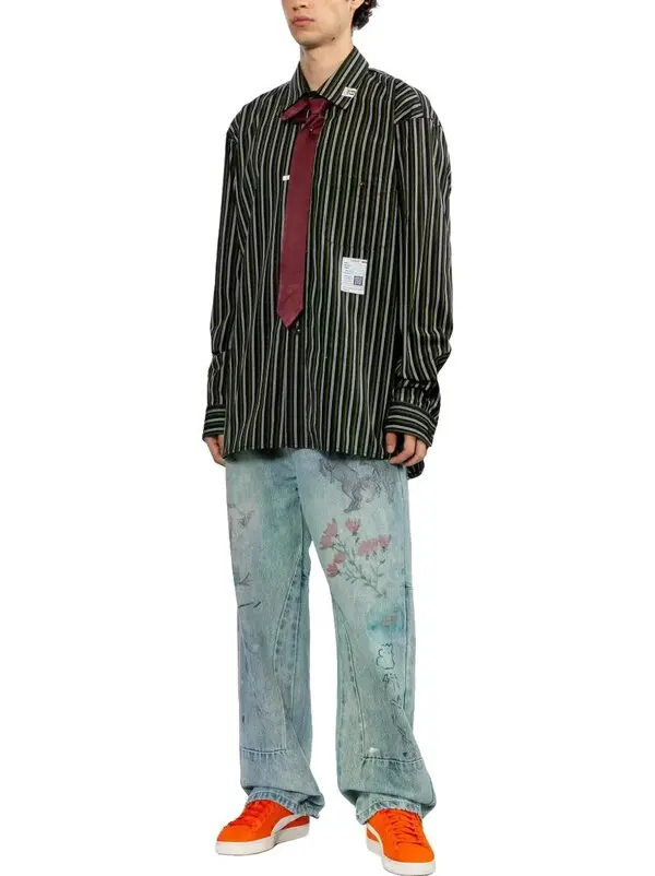 Mihara Yasuhiro Striped Tie-detail Shirt - Green