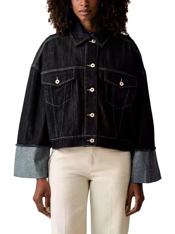 TWINSET Contrast-stitch Raw-edge Denim Jacket - Blue