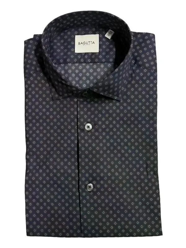 BAGUTTA Geometric-print Slim-fit Shirt - Blue