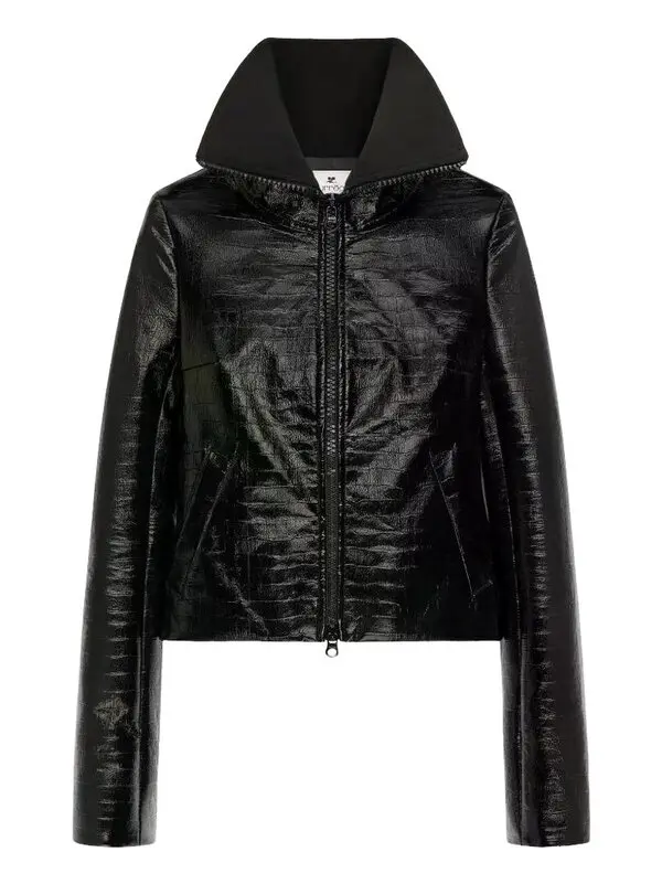 COURREGES Croc-embossed High-neck Jacket - Black
