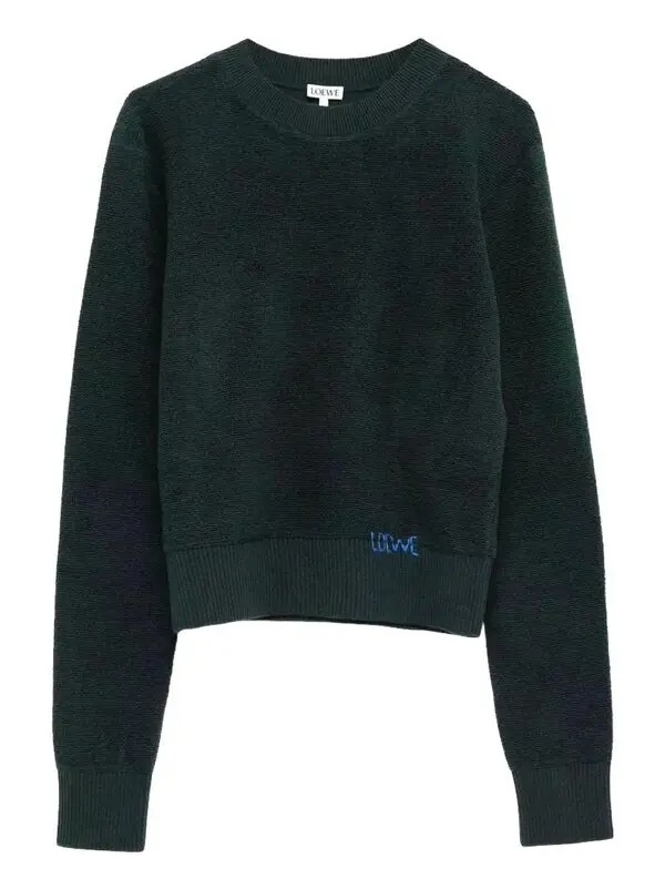 Loewe Logo-embroidered Boucle Sweater - Green