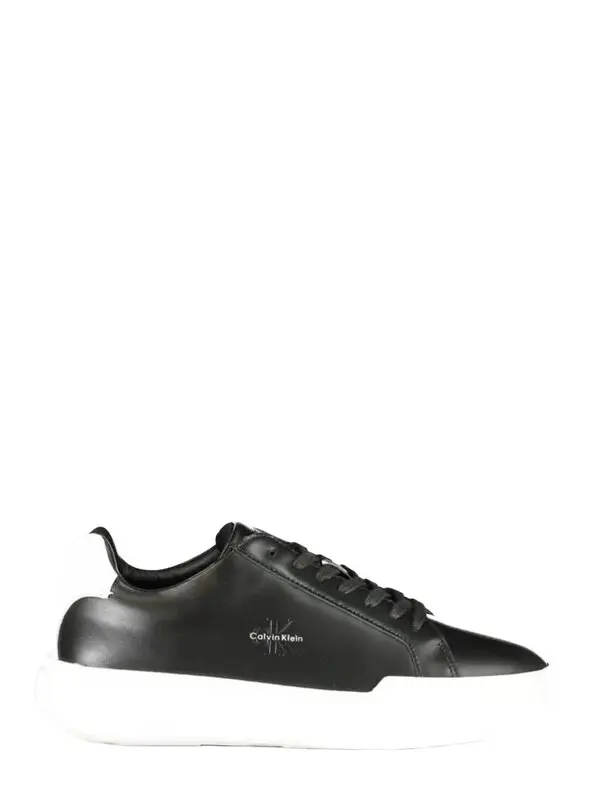 Calvin Klein Signature Logo Leather Low-top Sneakers - Black