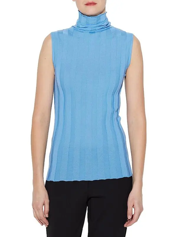 CALLAS MILANO Romy Merino Wool Ribbed Sleeveless Turtleneck - Indigo