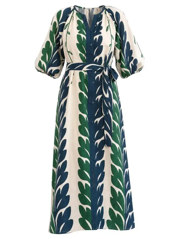 Adrift Clothing Green / Blue Winnie Tunic Dress In Vineline - Green/blue