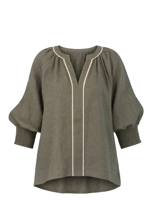 Adrift Clothing Danny Linen Blouse In Dusty Sage - Green