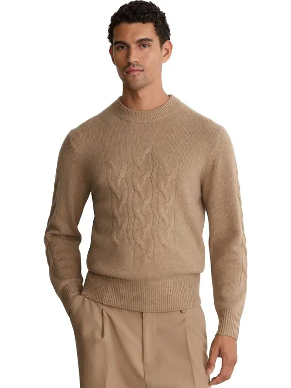 REISS Rosedale 100% Cashmere Cable Knit-detail Jumper - Camel