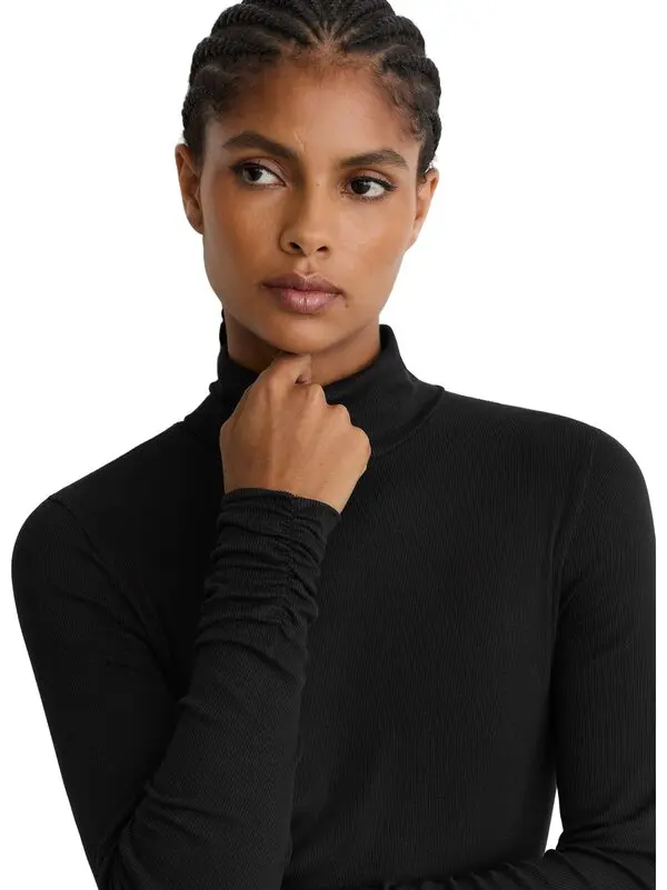 REISS Ayla Rib-knit Roll-neck Top - Black