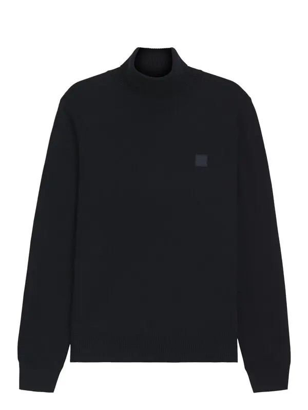 BOSS Turtleneck Sweater In Cotton And Cashmere With Logo Patch - Dark Blue