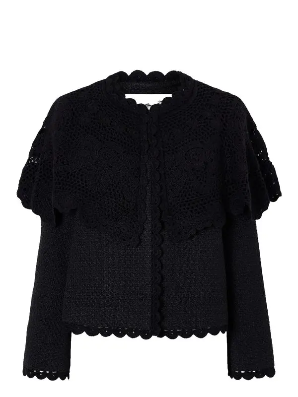 Sea Wright Cape-detailed Crochet-trimmed Bouclé Jacket - Black