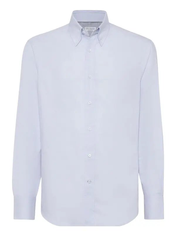 Brunello Cucinelli Button Down Oxford Slim Fit Shirt - Sky Blue