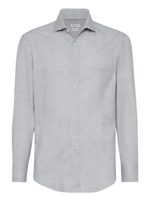 Brunello Cucinelli Plain Long-sleeved Buttoned Shirt - Grey