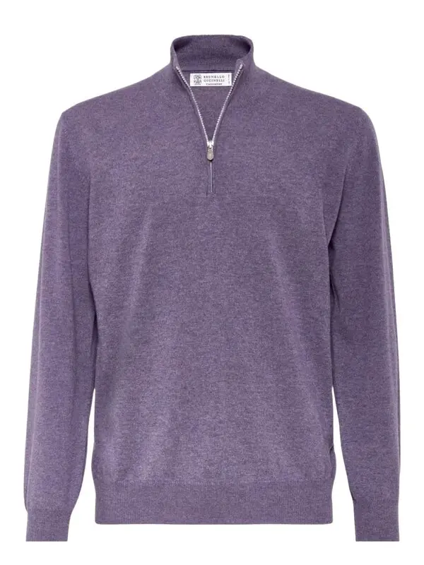 Brunello Cucinelli Funnel-neck Knitted Polo Shirt - Purple