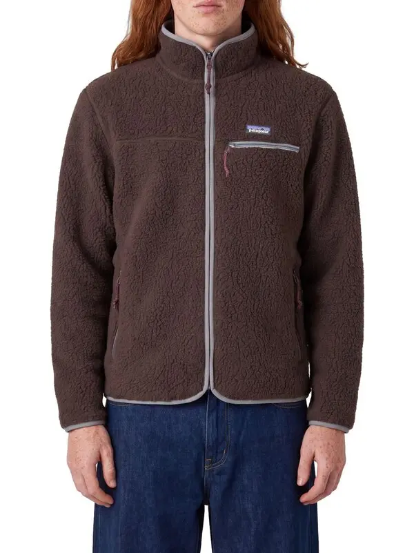 Patagonia Ms Retro Fleece Jacket With High Collar And Embroidered Logo - Brown