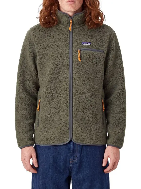 Patagonia Ms Retro Fleece Jacket With High Collar And Embroidered Logo - Green