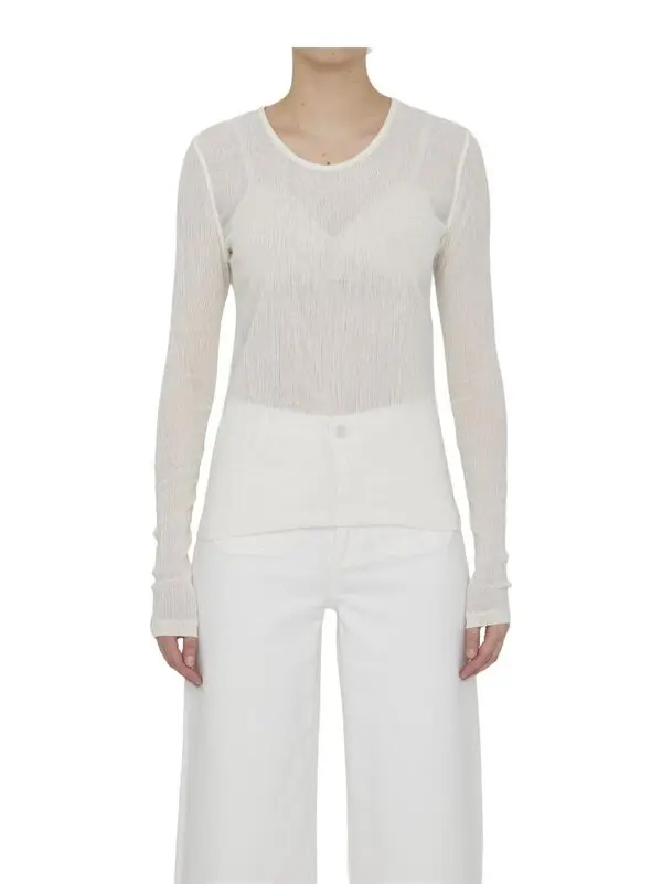 JIL SANDER Long-sleeved Crewneck Sheer Top - White