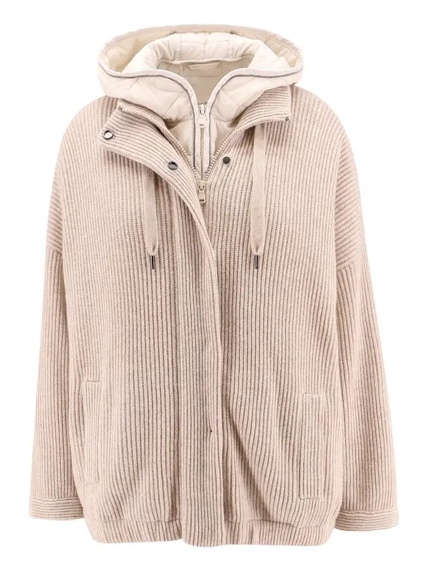Brunello Cucinelli Hooded Knitted Jacket - Light Beige