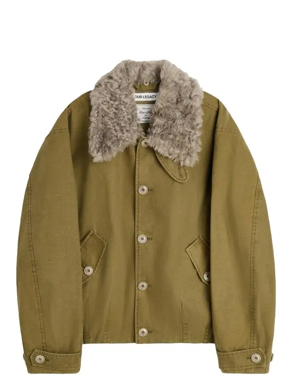 Our Legacy Faux Fur Collar Button Jacket - Khaki