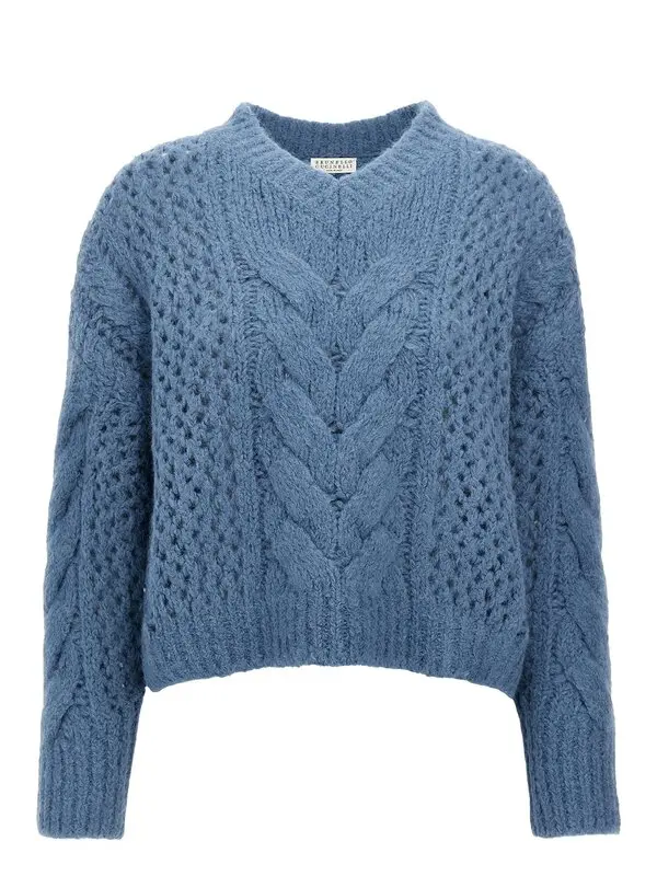 Brunello Cucinelli V-neck Knitted Sweater - Light Blue