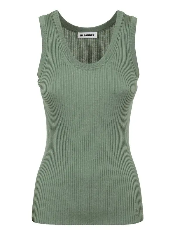 JIL SANDER Logo-embroidered Ribbed Top - Green