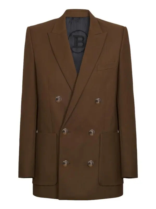 Balmain Twill Jacket With Monogram Buttons - Brown