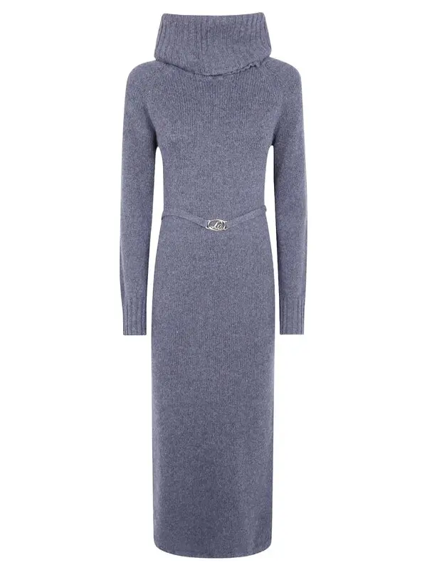 TWINSET Cowlneck Belted Knit Midi Dress - No