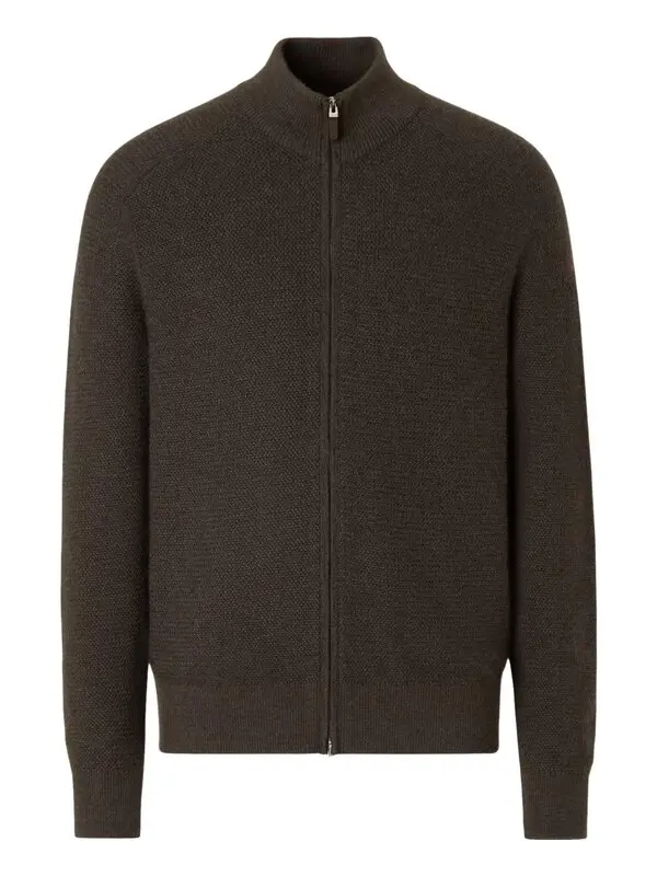 Zegna Dark Olive Green And Dark Grey Cashseta Full Zip Cardigan - No