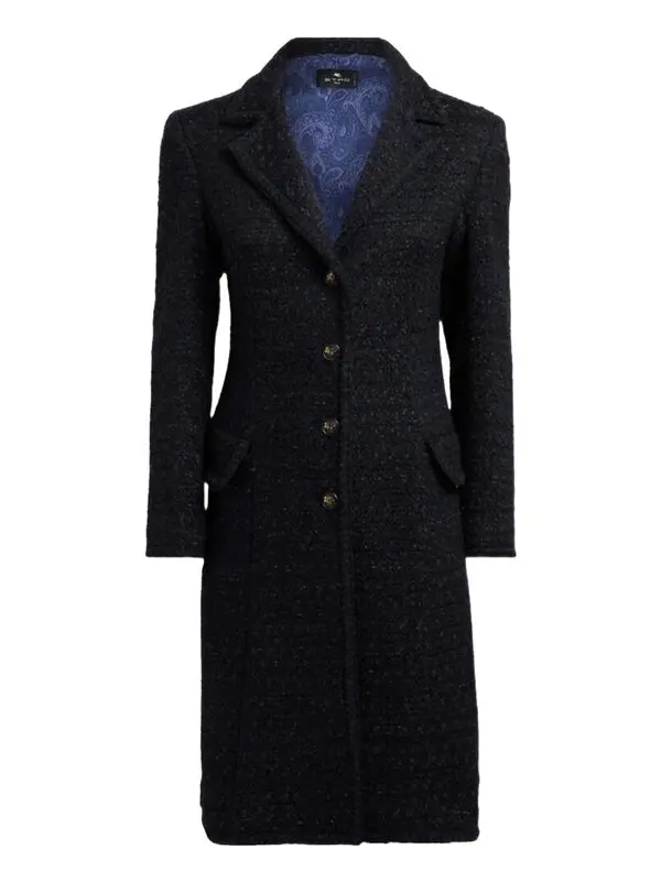 Etro Tweed Notched-lapels Coat - Navy Blue