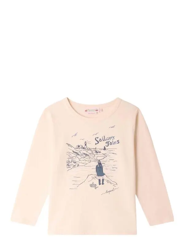 Bonpoint Magali T-shirt With Sailor's Tales Print In Organic Cotton - Ivory