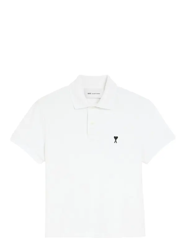 AMI Paris White Cotton Polo With De Coeur - White/black