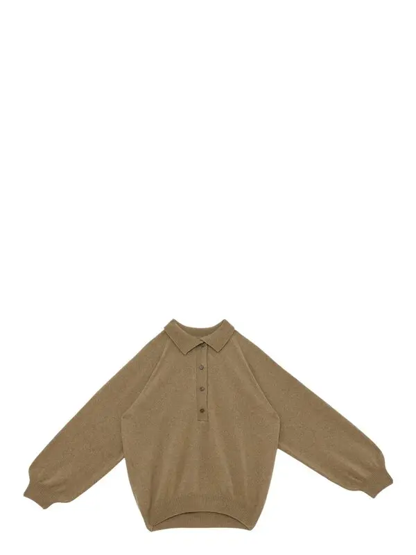 BASERANGE Long-sleeved Knit Polo Shirt - Brown