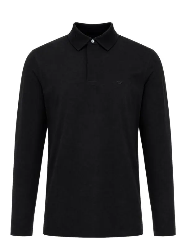 Emporio Armani Button Detailed Long-sleeved Polo Shirt - Black