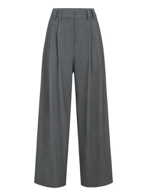 Brunello Cucinelli Tropical Luxury Wool Tailored Trousers With Monili - Dark Grey