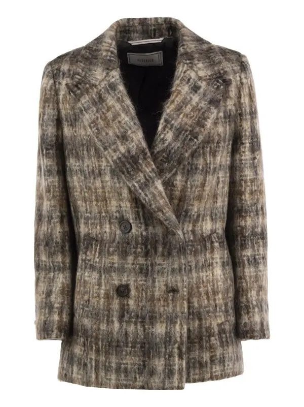 Peserico Double-breasted Plaid Mohair-blend Blazer - Black