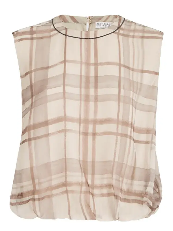 Brunello Cucinelli Macrocheck-print Organza Blouse - Light Yellow