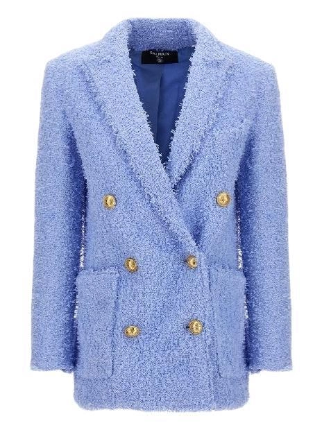 Balmain Tweed Double Breasted Jacket - Light Blue