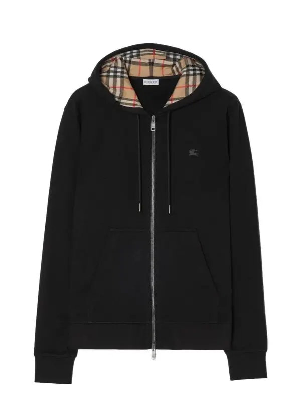 Burberry Check Hood Zip Hoodie - Black