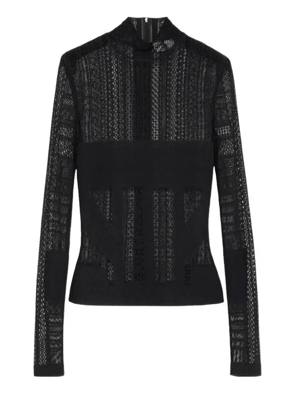 Alexander McQueen Viscose Knit Lace Top - Black