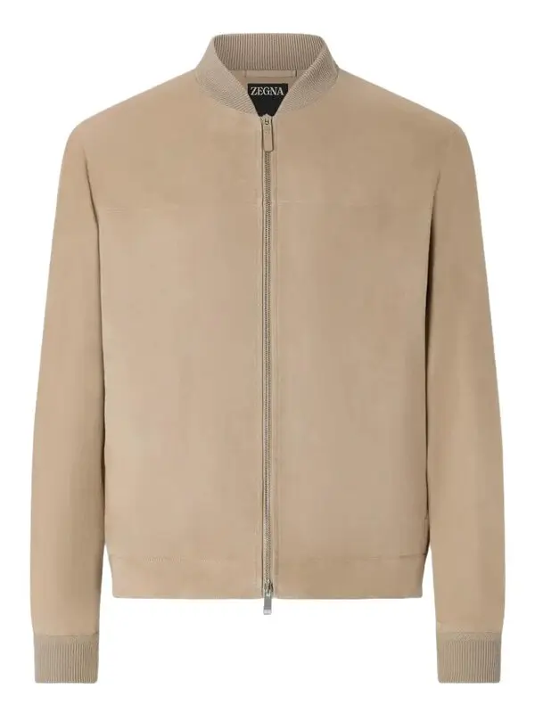 Zegna Light Taupe Suede Bomber - Light Brown
