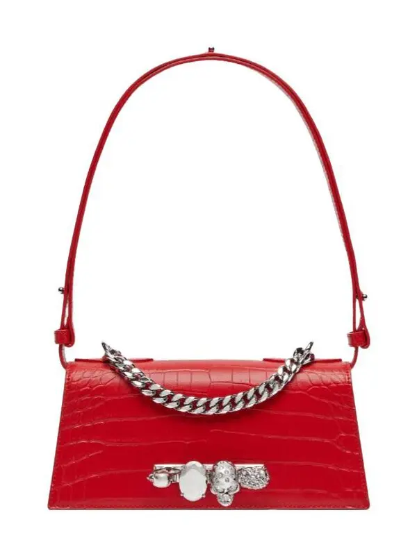 Alexander McQueen Jewelled Embossed Mini Shoulder Bag - Red