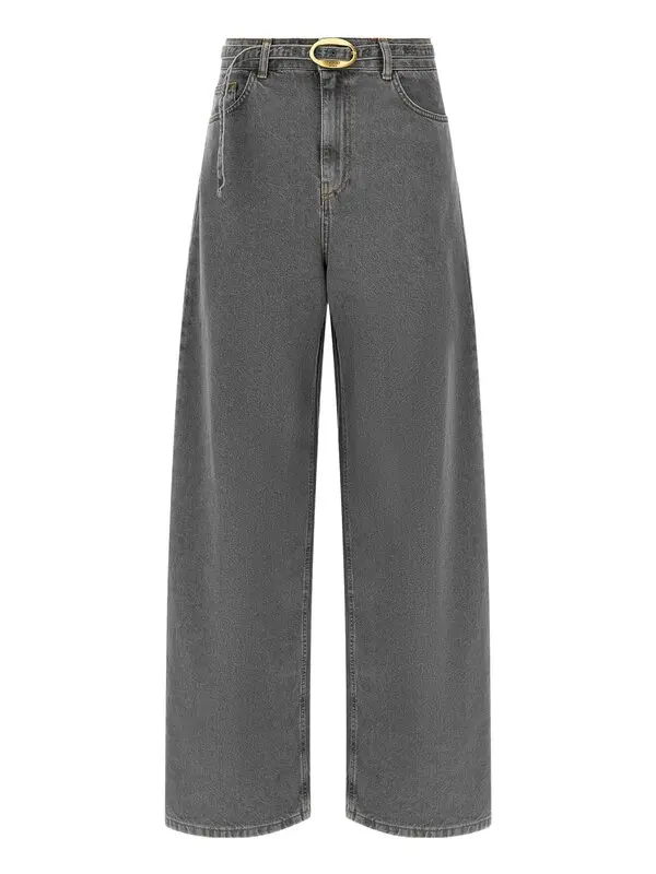 TWINSET Belted Wide-leg Jeans - Charcoal Gray