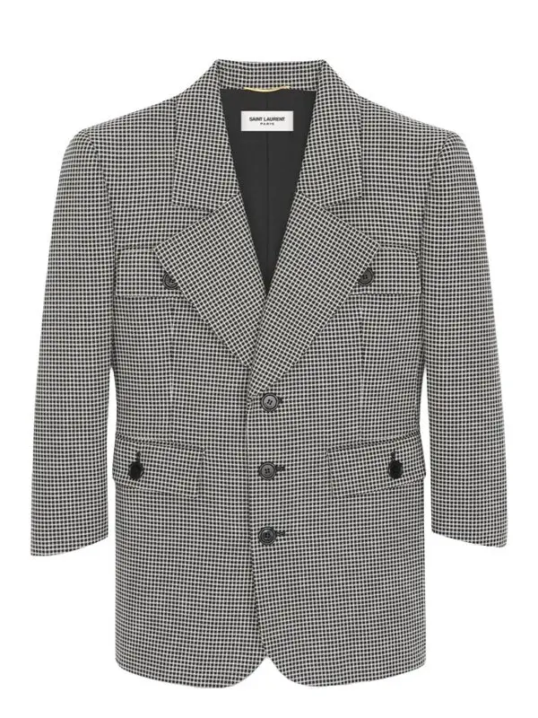 Saint Laurent Grid-print Wool Blazer - Gray